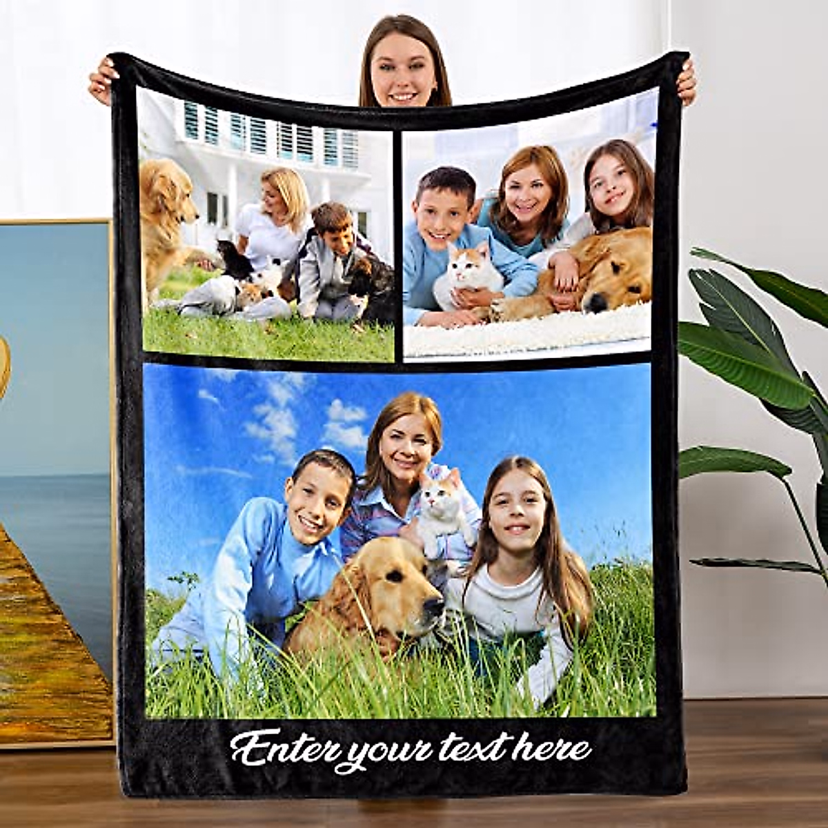 Mothers Day Birthday Gifts for Mom, Custom Blanket with Photo Text for Mom Dad Daughter Son, Personalized Blankets with Picture Soft Flannel Bed Blanket (3 Photo, 40"×30")