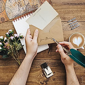 Feather Quill Pen and Ink Set - Calligraphy Pen Dip Set with Inkwell And Stand - Quill Pen Set with 5 Stainless Steel Nibs for Writing Paper, Letter Drawing Pen - Feather Pen Birthday Gift for Adults