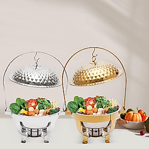 Chafing Dish Buffet Set Gold/Silver,4.5L Round Stainless Steel Chafing Dish Buffet Set Buffet Servers and Warmers Warming Tray for Kitchen Party Banquet (Silver)