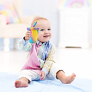 TQONEP Toddler Cups,Silicone Sippy Cups for Kids,Toddler Cups Spill Proof with Straws Leakproof Lid,Sippy Cups for Baby 6 Months,Applicable to Toddler & Kids,9 OZ(Rainbow+Yellow)