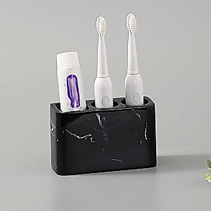 Toothbrush Holder Marble Look Electric Toothbrush Toothpaste Bathroom Organizer Stand Trays Caddy Countertop for Bathroom Vanity Storage and Organizing(Black)