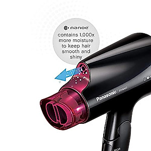 Panasonic nanoe Compact Hair Dryer for Healthy-Looking Hair, 1400W Portable Hair Dryer with Folding Handling and QuickDry Nozzle for Fast Drying – EH-NA27-K (Black/Pink)