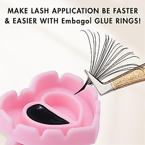 Embagol 100 PCS Glue Rings Smart Glue Cups Lash Glue Holder Heart Glue Cups Lash Glue Rings Fanning Blossom Cups for Eyelash Extensions Pink