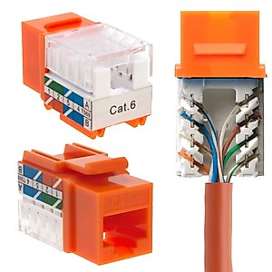 SATMAXIMUM Cat6 Keystone Ethernet Wall Jack Punch Down UTP 45-Degree (Easier Termination Than 90-Degree), RJ45 Slim Profile Speed Termination Orange - 45° Angled (30 Pack)