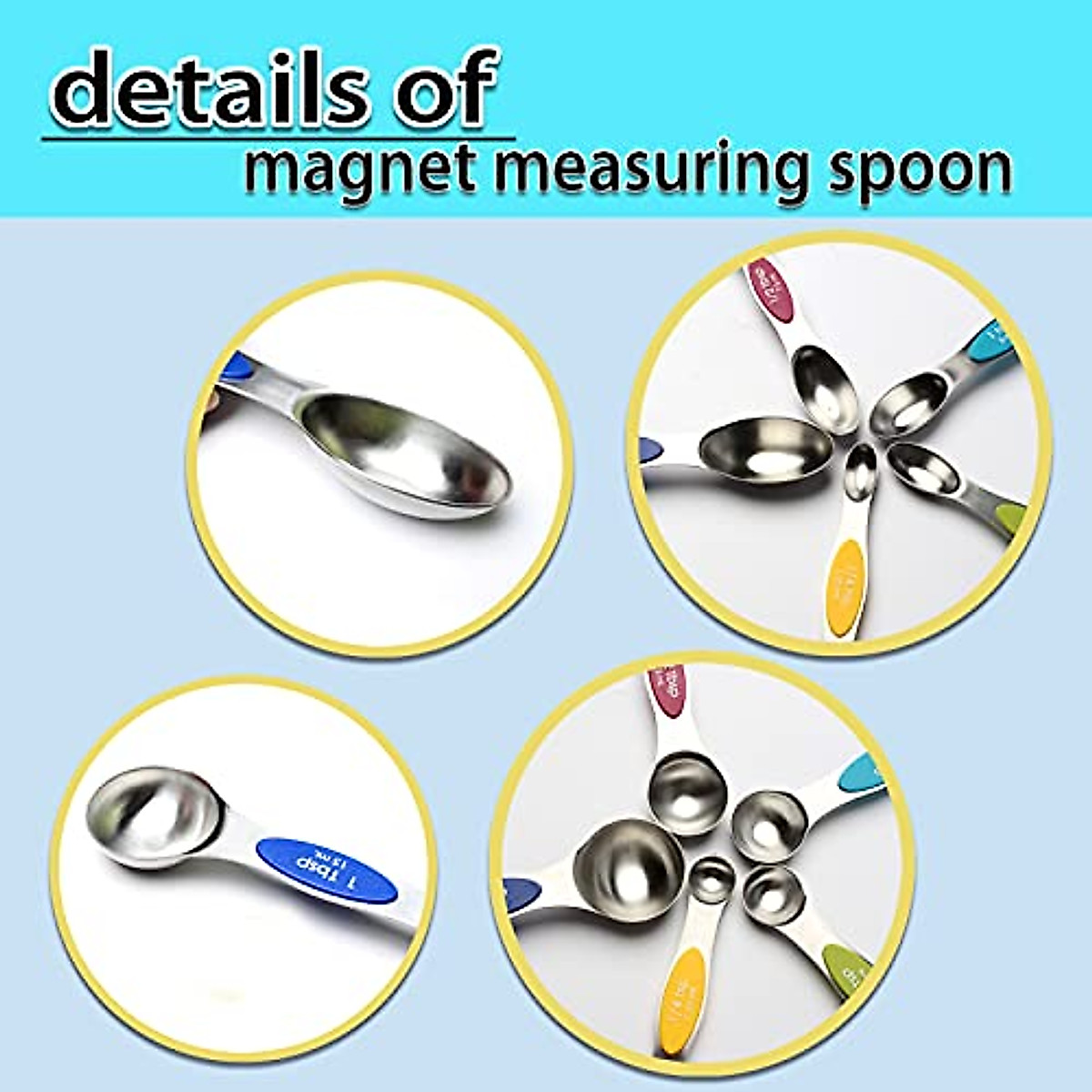 KUFUNG Kitchen Stainless Steel Baking Measuring Spoon &Cups Set for Dry or Liquid (5 pcs, Mixed Color)