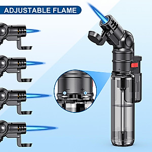 Torch Lighters, 4 Pack, Butane Refillable Torch Lighter, Rotatable Head, Windproof, Multi Utility Mini Lighter for Candles Fireplaces Campfires Grill BBQ (Without Butane)