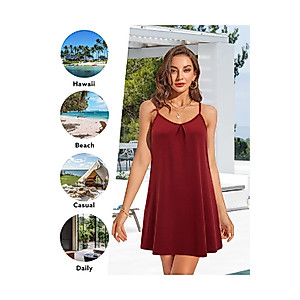ULTRANICE Red Dresses Women 2024 Spring Summer Casual Vacation Hawaiian Beach Party Wedding Guest Dresses Semi Formal Cover Ups V Neck Mini Sundress(Jujube Red,M)