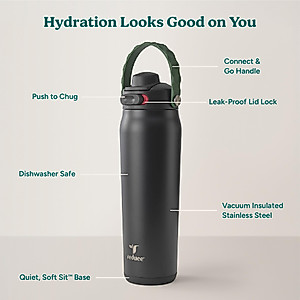 Reduce Aura Vacuum Insulated 26 oz Water Bottle - Leak-Proof & Chug Spout for Quick Hydration - Keeps Drinks Cold for 30 Hours - Removable Handle for Travel or Gym - Soft Sit Base - Phantom