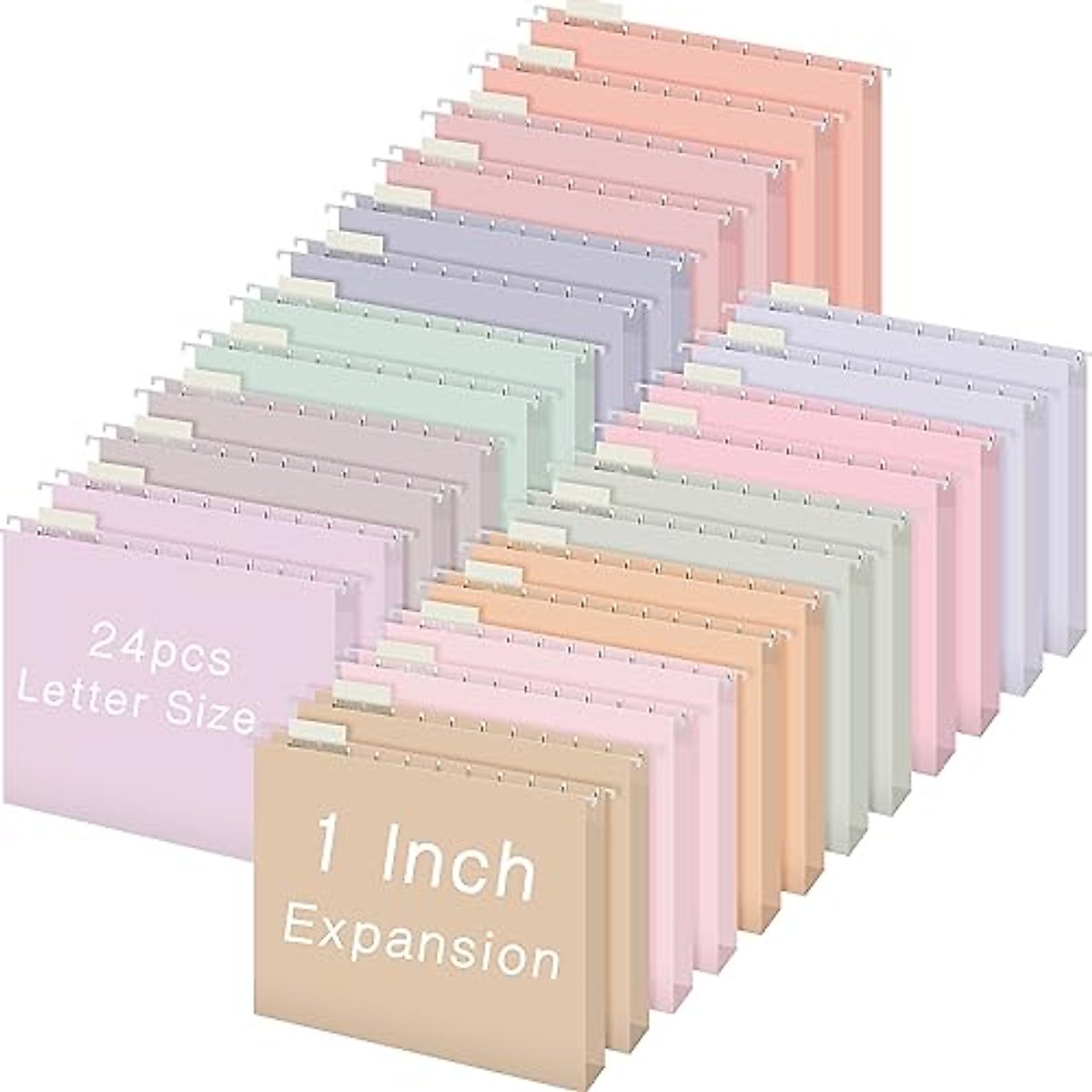 Yaomiao 24 Pack Hanging File Folders Letter Size Expanding File Folders with 1 Inch Expansion Hanging File Folders for Filing Needs(Bright Color)