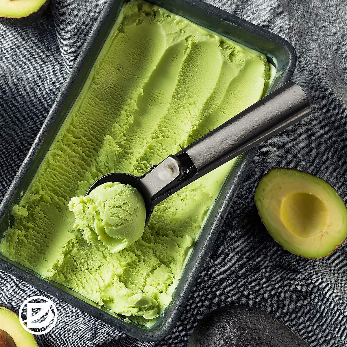 D Ice Cream Scoop, Stainless Steel Ice Cream Scooper with Trigger Release, Metal Cookie Scoops, Iceream Scoop Spoon for Meatball Frozen Yogurt Gelatos and Sundaes, Dishwasher Safe (Black)