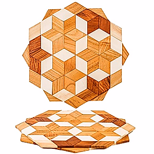 Natural Wood Trivets for Hot Dishes Set Sturdy 8'', Pots and Pans - 2 Eco Friendly Hot Pads for Kitchen Counter - Round Stand Dining Table Decor,Hot Plates to Protect - Wood Teapot Trivet Gifts…