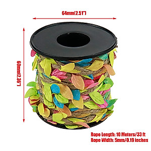 Quluxe 33Ft Natural Jute Twine, 5MM Burlap Leaf Ribbon with Artificial Vine Green Leaves for Garland DIY Crafts Wedding Home Garden- Multicolored