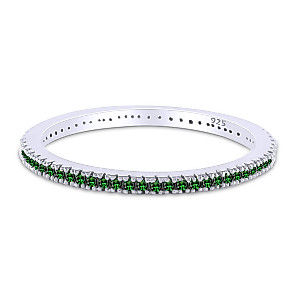 Jewel Zone US Simulated Green Emerald Eternity Stackable Wedding Ring in 14k White Gold Over Sterling Silver (1/5 Ct)