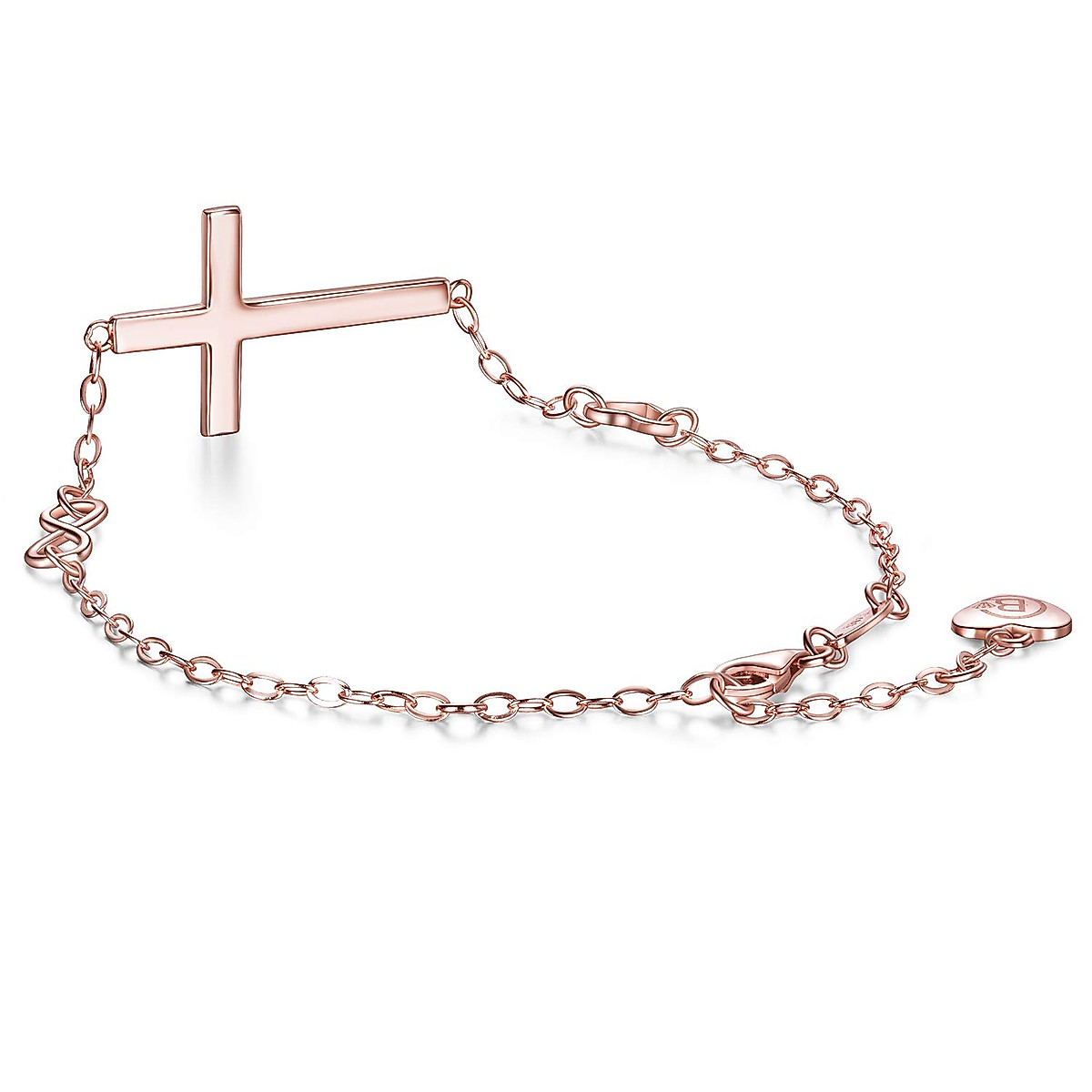 BlingGem Cross Bracelet for Women Rose Gold Plated 925 Sterling Silver Dainty Religious Christian Bracelet Faith God Blessed Confirmation Gifts