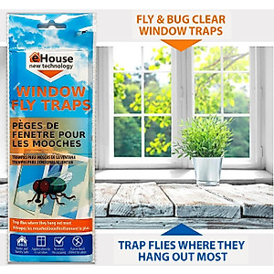 Window Fly Traps for Indoors. Paper Sticky Strips. Easy to Use Catcher and Killer Flies. Clear Tape Windows Trap for House Control Over Insects, Ladybugs, Flys and etc. 12 Pack