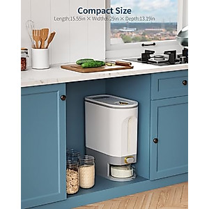 Lenwi 22 Lbs Rice Dispenser, Large Rice Container with Scale Measuring Cup, BPA-Free Household Rice Storage Container with Time Scale, for Home Kitchen Pantry Organization