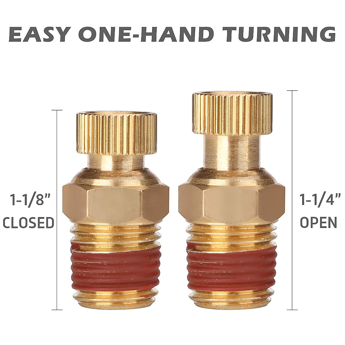 Hromee 5 Piece 1/4 Inch Compressor Air Tank Port Fittings Drain Valve Kit with Solid Brass Hex Head Plugs Winged Style and Twist Style Petcock 140 PSI Safety Valve