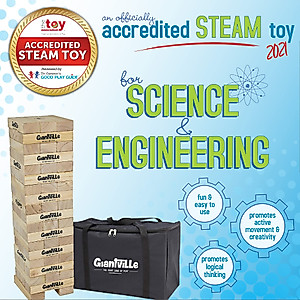 Giantville Giant Tumbling Timber Toy - Premium Pine Wood Life-Size Blocks Tower - Big Floor/Board Indoor/Outdoor Yard Game for Kids & Adults - 56-Pieces + Storage/Carry Bag - Grows to Over 5-Feet