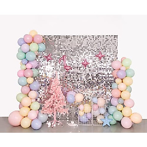 Shimmer Backdrop Sequin Wall Panel Backdrop Silver Sequins for Birthday, Anniversary Wedding Engagement Party Decoration (24Pcs)