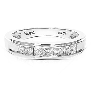 VIR JEWELS 1/2 carat (ctw) Diamond Wedding Anniversary Band for Women, Half Eternity Princess Cut Square Diamond Engagement Ring 14K White Gold 7 Stones Channel Set 0.50 cttw, Size 8.5