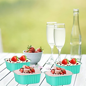 10oz Aluminum Brownie Pans 40 Pack,LNYZQUS Square 4”X4” Disposable Ramekins Cupcake Liners With Lids,Mini Cake Baking Pans,Large Muffin Tin Holders For Catering Gathering-Cyan Blue