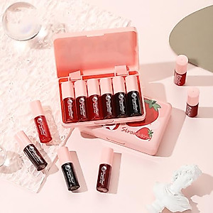 ZARICS 6 Colors Lip Tint Stain Set, Korean Lip Gloss Matte Velvet Lip Stain Plumping Mini Liquid Lipstick, Multi-use Lip and Cheek Tint, Non-Stick Cup, Long lasting Waterproof Lip Tint Makeup