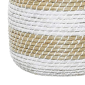 Deco 79 Seagrass Handmade Two Toned Storage Basket with Matching Lids, Set of 2 13", 17"H, Brown