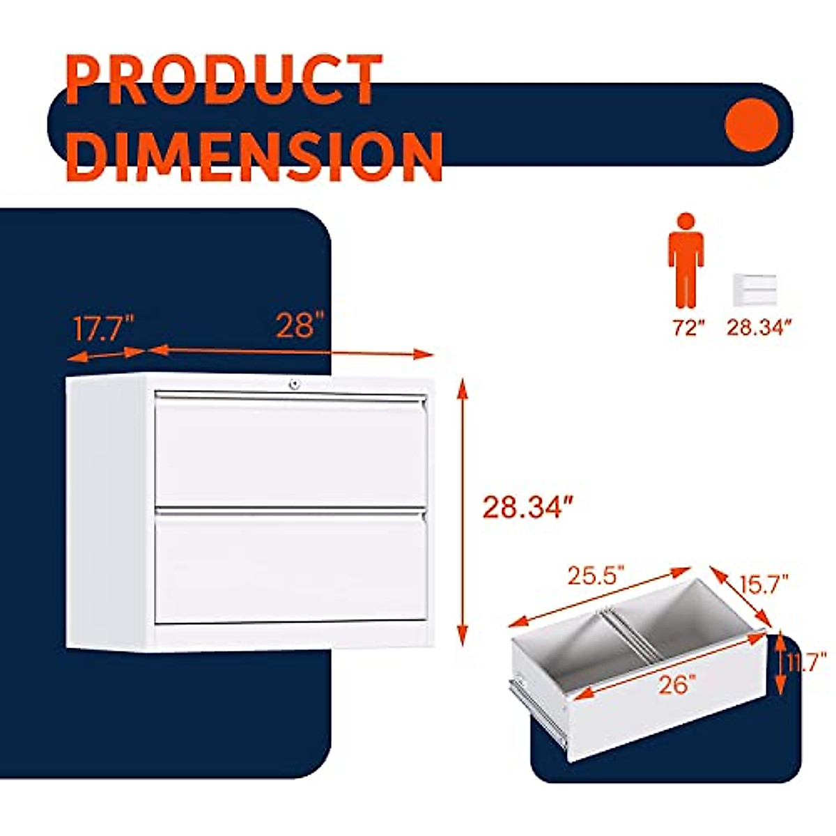 Superday Filing Cabinet Lateral File Cabinet 2 Drawer, 0 Screw Filing Cabinets with Lock, Locking Metal File Cabinets Two Drawer Office Cabinet for Legal/Letter/A4/F4 Home Office(White)