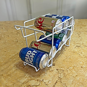 FixtureDisplays® Stylish Soda Can Beverage Dispenser Rack, Dispenses 10 Standard Size 12oz Soda Cans and Holds Canned Foods 16938-NF