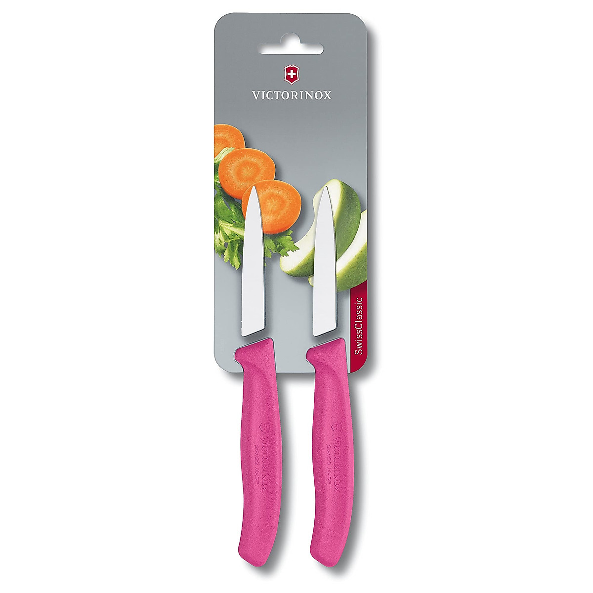Victorinox Swiss Classic 2 Piece Paring Knife Set Straight Edge Pointed Tip - Pink
