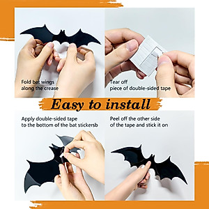Halloween Decorations Bats Wall Decor,72Pcs Reusable PVC 3D Black Scary Bat Wall Stickers for Creepy Home Bathroom Decor Halloween Party DIY Wall Decal Indoor Halloween Decor