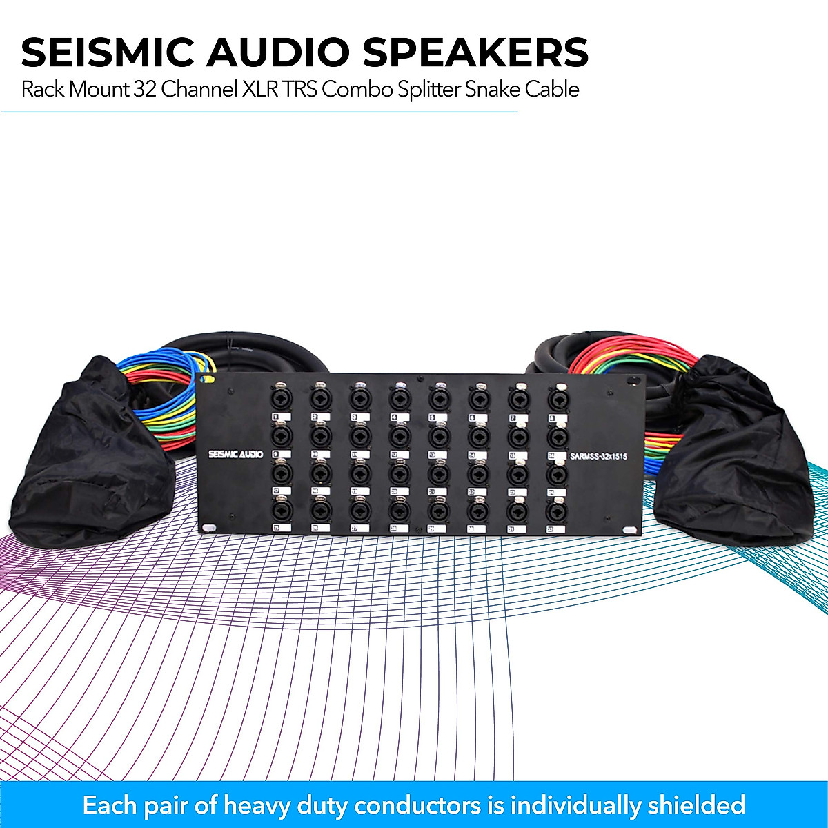 Seismic Audio Speakers Rack Mount 32 Channel XLR TRS Combo Splitter Snake Cable, 5’ And 15’ XLR Trunks, 32 Channel Splitter