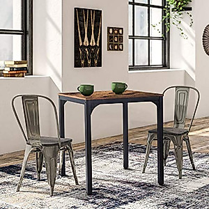 MUPATER Square Industrial Kitchen Dining Table for Small Spaces, Dining Table Desk with Stable Metal Sturdy Construction, 27.6''W x 27.6''L x 29.5''H, Rustic Brown