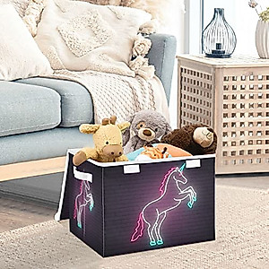 RunningBear Unicorn Neon Large Storage Bins with Lid Collapsible Storage Bin Storage Cubes Large Toy Box for Clothes Towels Magazine