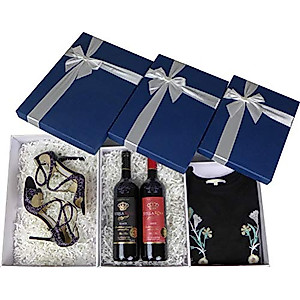 Cypress Lane Rectangular Rigid Gift Box with Ribbon, a Nested Set of 3 (White/Blue)