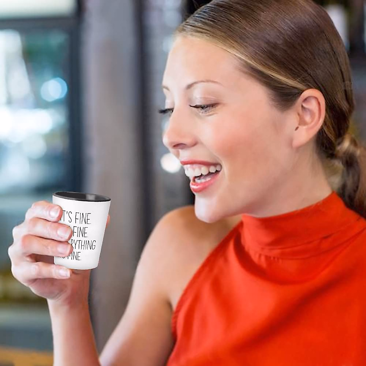 Motivational Shot Glass - It's Fine I'm Fine Everything Is Fine - Funny Sarcastic Witty Joke Comedy Sarcasm Humor For Women Mother Her