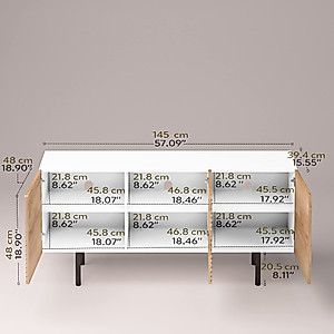 roomfitters Mid Century Modern TV Stand for TVs up to 65", Boho Sideboard Buffet Cabinet Credenza, Media Console Entertainment Center for Living Room, Poplar Wood Print Carved and Geometric Design