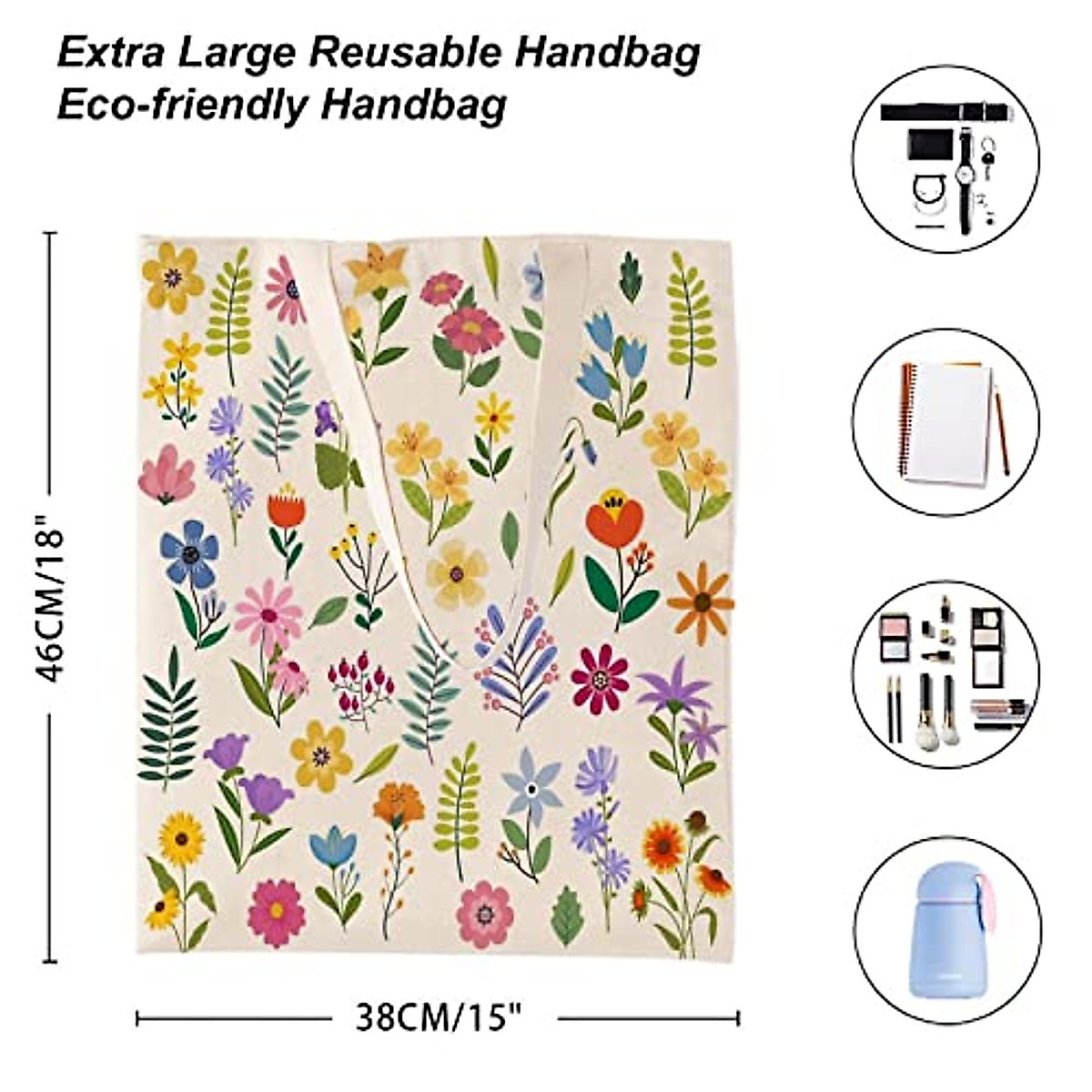 Canvas Shoulder Bag,Floral Tote Bag for Books,Birthday Inspirational Gifts for Kids Girls Women