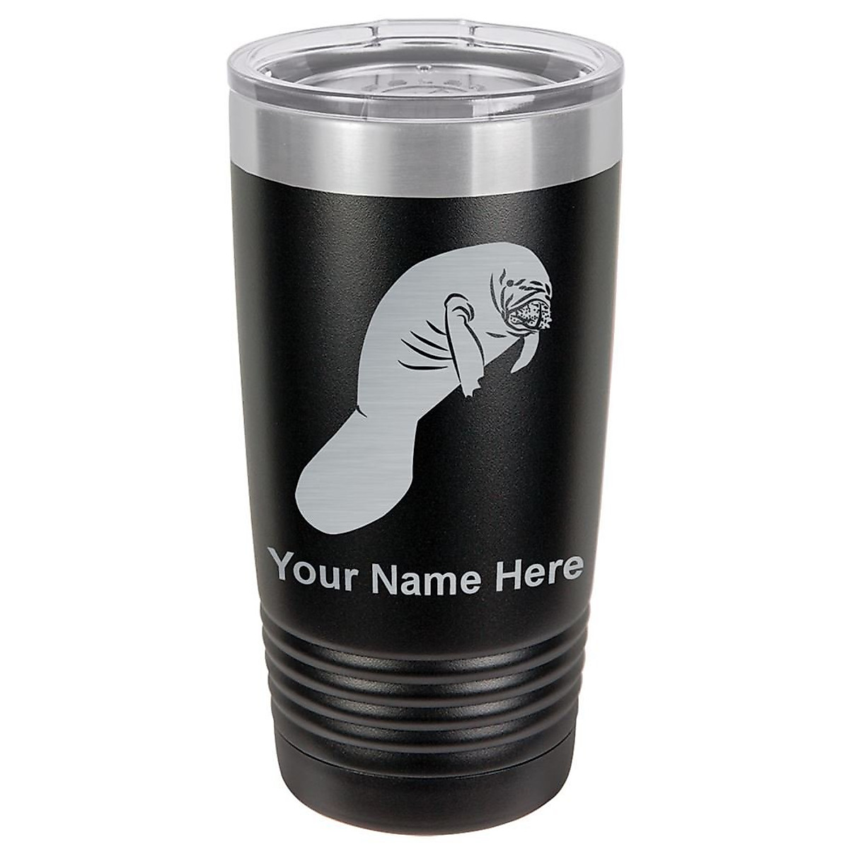 LaserGram 20oz Vacuum Insulated Tumbler Mug, Manatee, Personalized Engraving Included (Black)