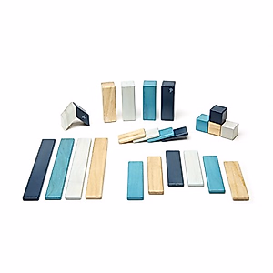 24 Piece Tegu Magnetic Wooden Block Set, Blues, 1-99 years old