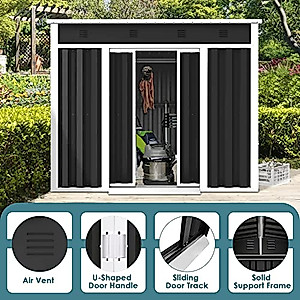 SUNCROWN 4x6 Ft Outdoor Storage Shed Galvanized Steel Garden Shed Tool House with Sliding Door - Grey