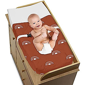 Sweet Jojo Designs Rust Boho Rainbow Boy or Girl Baby Nursery Changing Pad Cover - Orange and White Bohemian Celestial Sky Gender Neutral Outdoors Nature