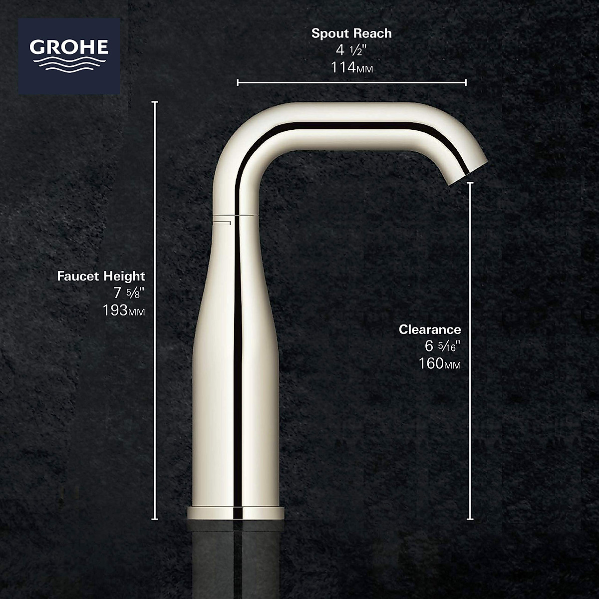 GROHE 23485ENA Essence, Single Hole Single-Handle M-Size Bathroom Faucet 1.2 GPM, Brushed Nickel