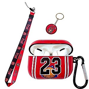 Character 23 Jersey with Basketball Sports Brand Style AirPod Pro Case Lanyard Keychain, Unique Process TPU Soft AirPod Pro Case Cover.Suitable for Fans Boys Girls Teens，Basketball No.23