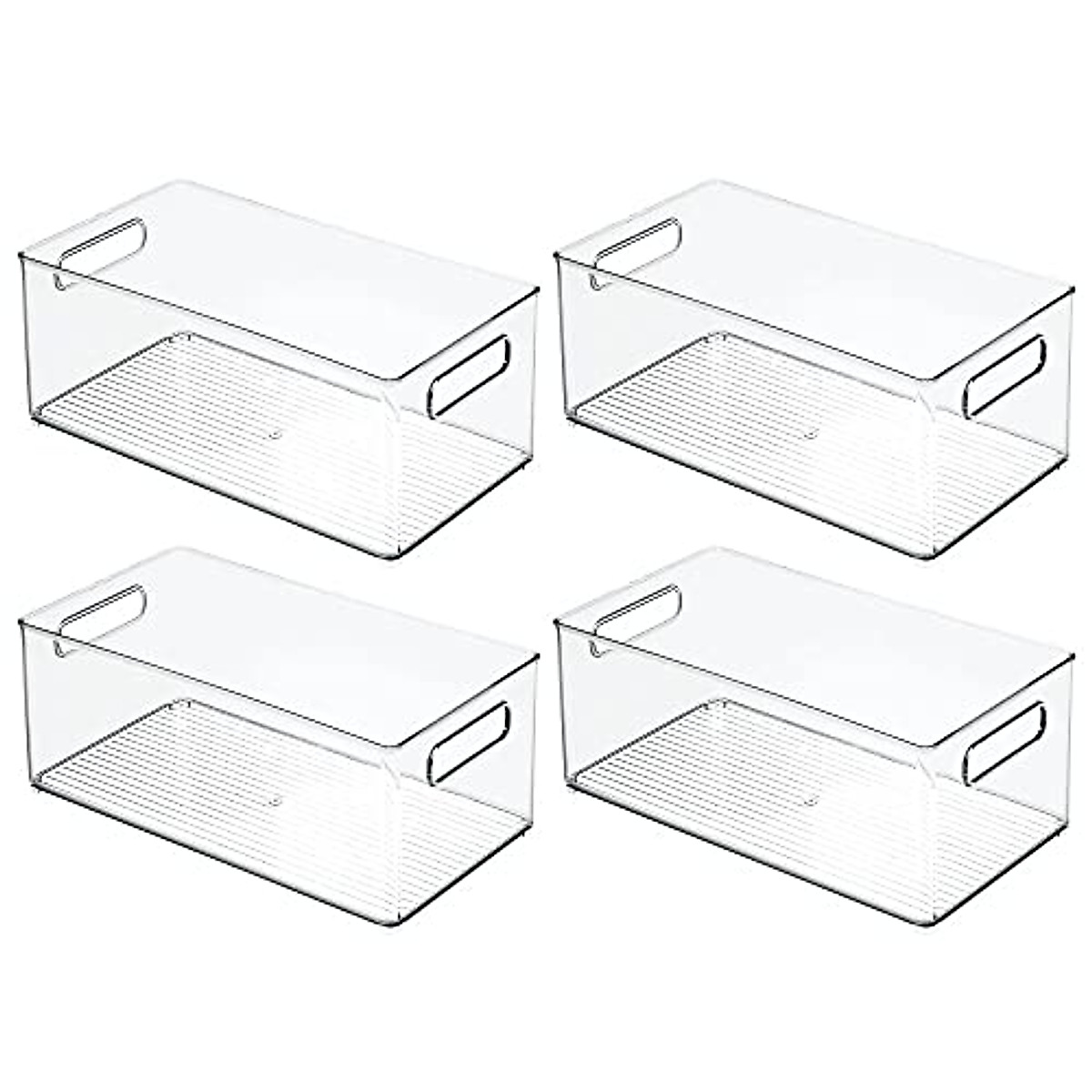 mDesign Deep Plastic Kitchen Storage Organizer Container Bin for Pantry, Cabinet, Cupboard, Shelves, Fridge, or Freezer - Holds Dry Goods, Sauces, Condiments, Drinks, Ligne Collection, 4 Pack, Clear