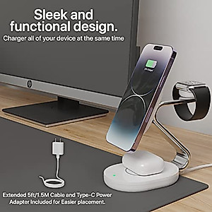 TopTier 3 in 1 Magsafe Wireless Charging Station, 20W Total,15W iPhone Max Charging, [MFI-Certified] Metal Design, iPhone Apple Watch Airpods, (White)