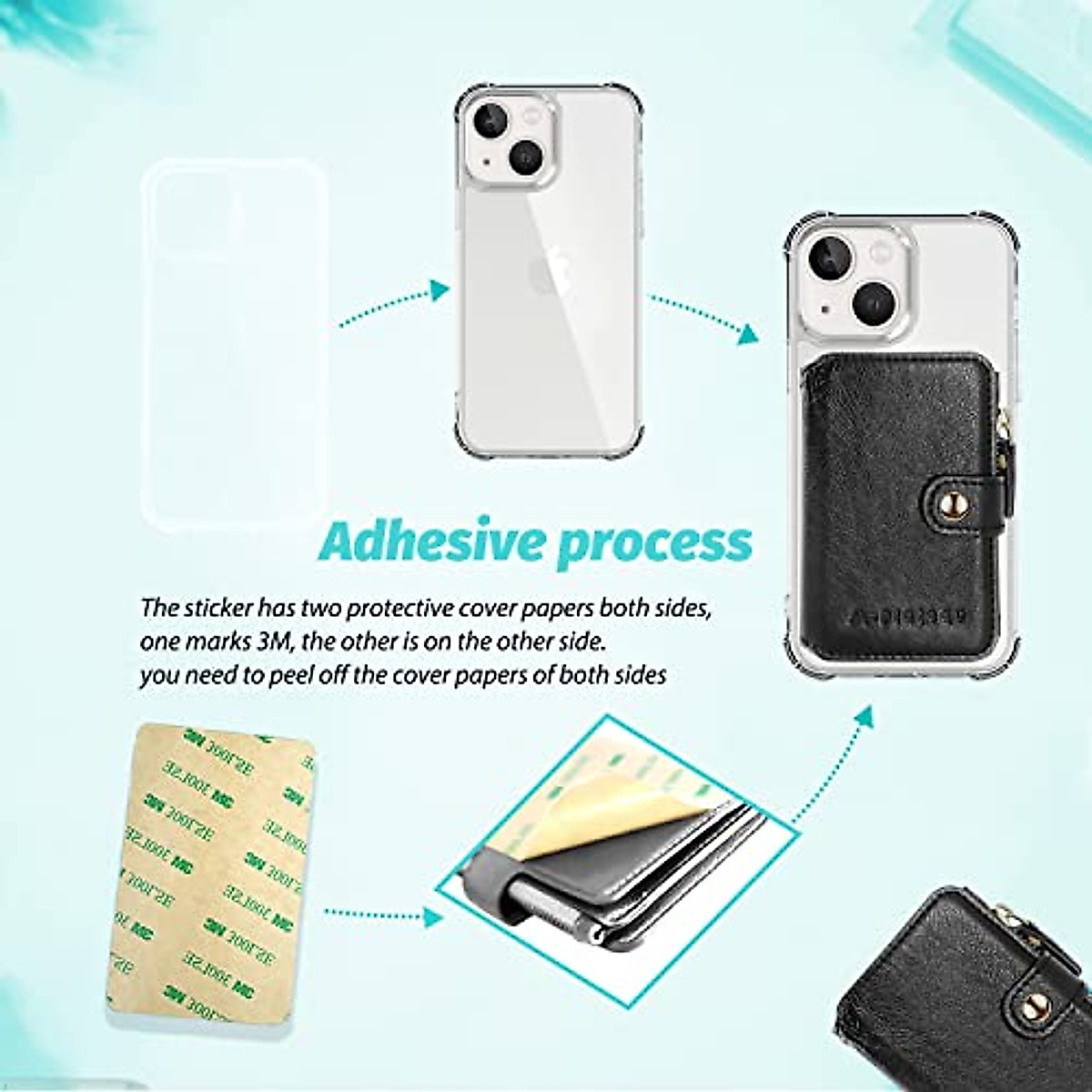 M-Plateau Small Wallet for Women Large Capacity with ID Window, Phone Wallet with 3M Adhesive Card Holder for Phone Case (Compatible with Most Smartphones) (Black)