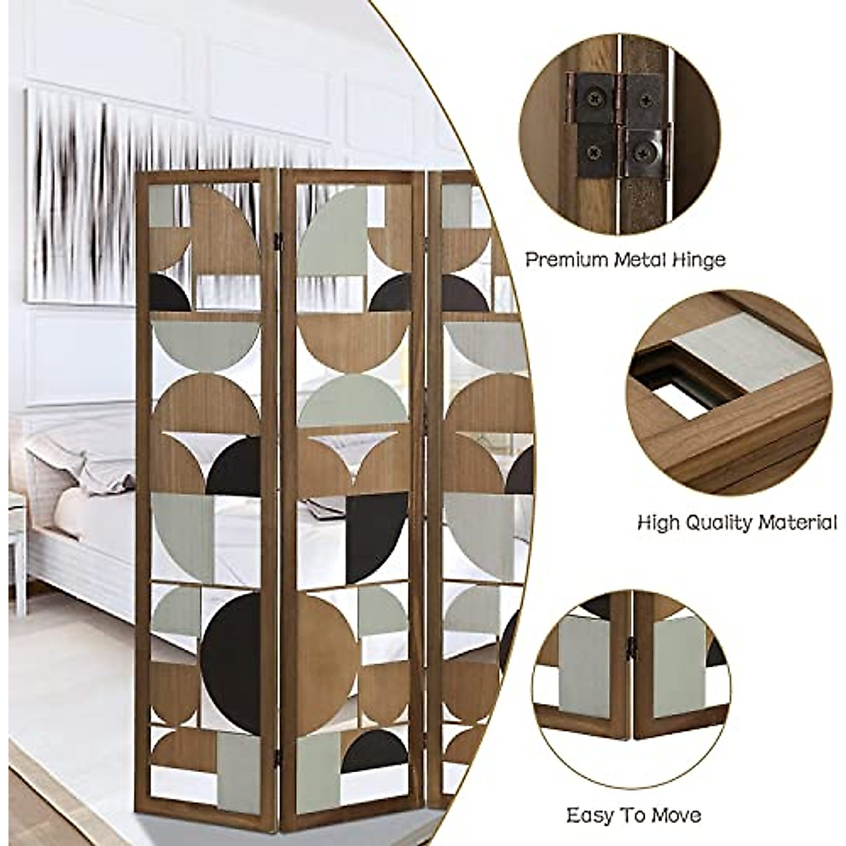 ECOMEX 4 Panel Room Divider,Freestanding Folding Room Divider Screen, Cutout Room Divider Wall, Room Dividers and Room Partition for Home Office（Classic Color）