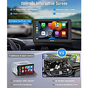 2023 Newest Portable Car Stereo with Wireless CarPlay and Android Auto, Spedal NaviCam-786 Apple CarPlay Dash Mount Car Screen, 7" IPS Touchscreen, Mirror Link/Bluetooth/Navigation/Voice Control