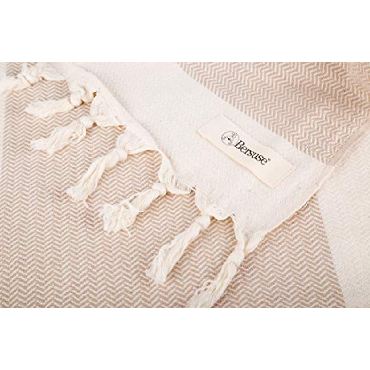 Bersuse 100% Cotton Aspendos XL Throw Blanket Turkish Towel - 60x90 Inches, Black-Grey-Beige